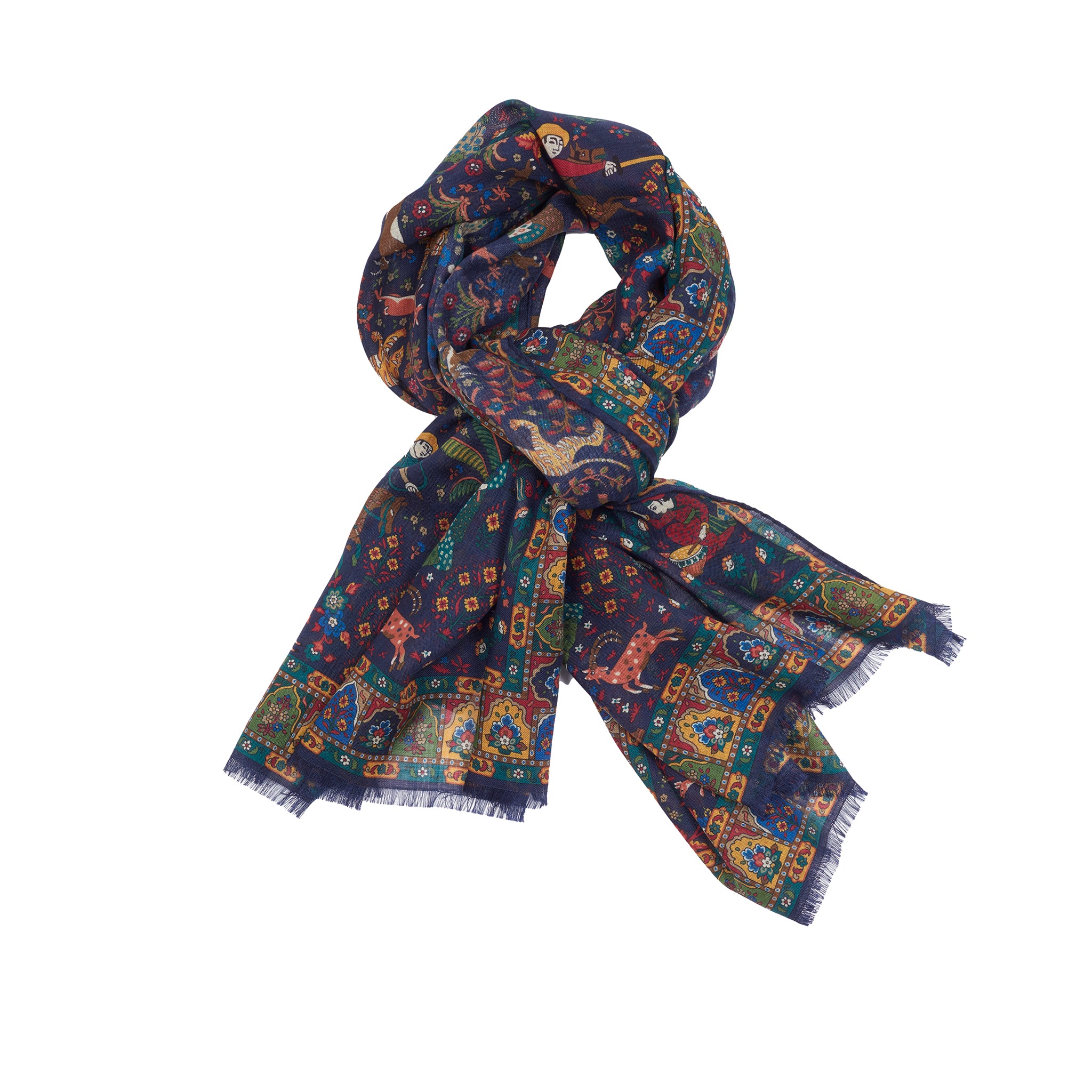 Drake's Navy Moghul Hunter Print Wool-Silk Scarf – Dick's Edinburgh